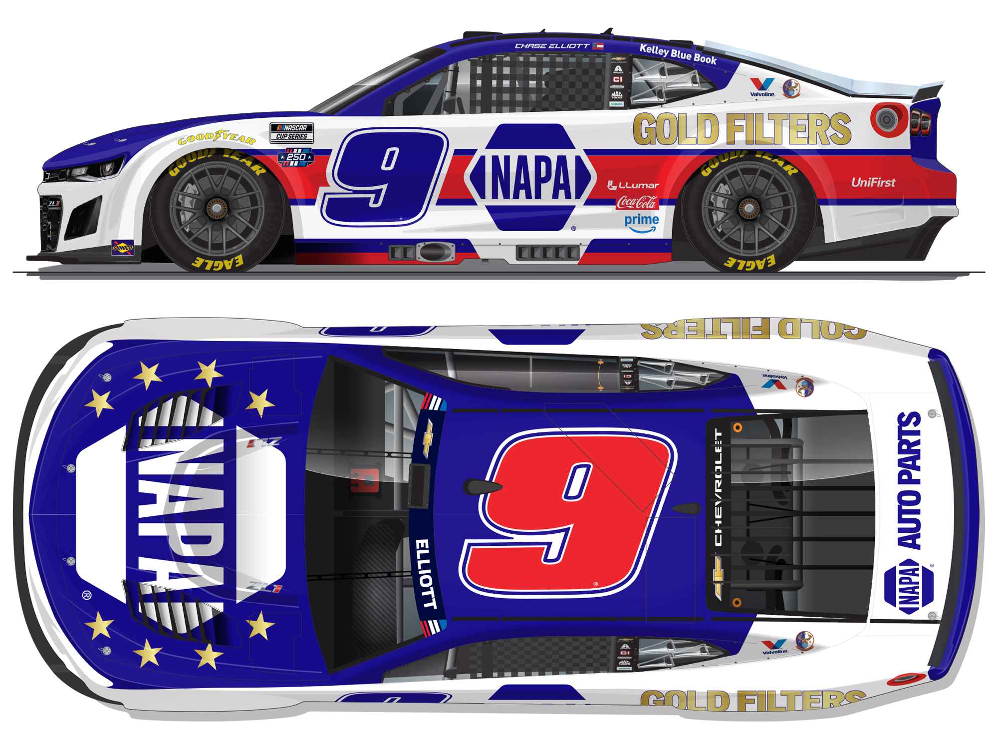 Chase Elliott 2026 Napa Gold Filters Patriotic 1:24 Galaxy Color Nascar ...