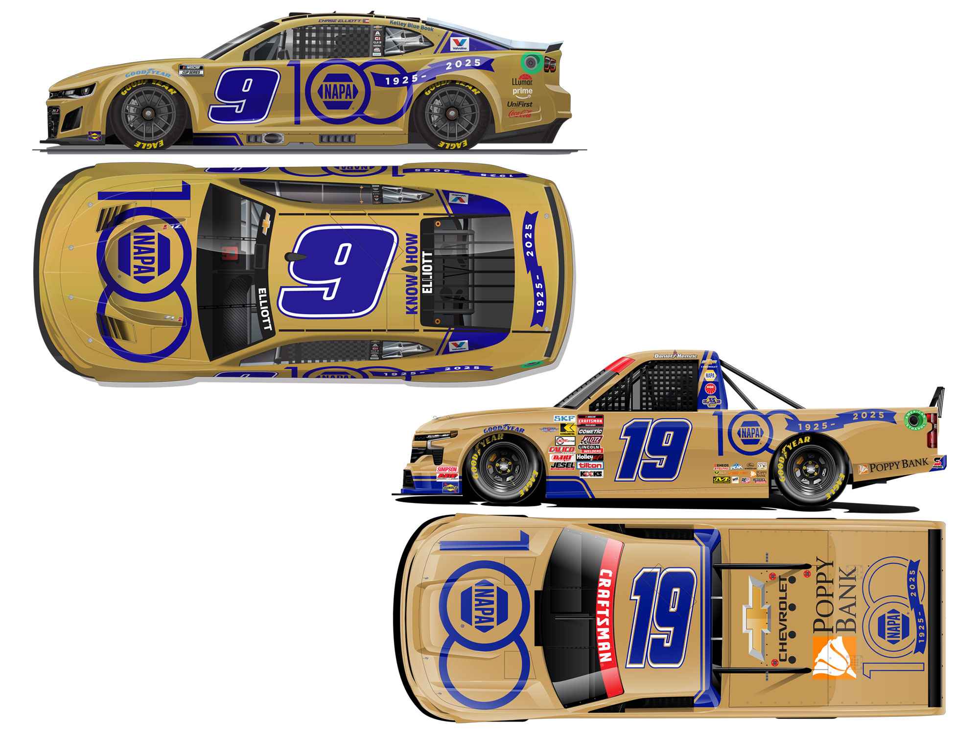 Chase Elliott & Daniel Hemric 2025 Napa 100th Anniversary 2-Car Set 1: ...
