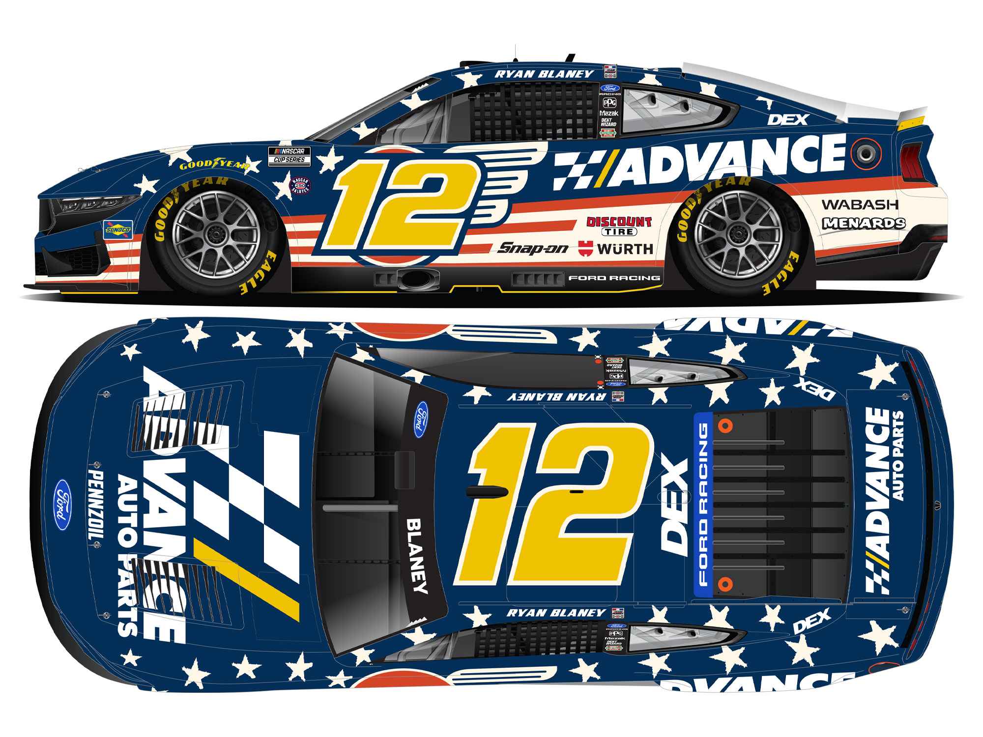 Ryan Blaney 2026 Advance Auto Parts Patriotic 1:24 Nascar Diecast 1:24 ...
